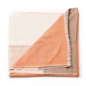 STUDIO VARIOUSLY Chestnut Orange Cream Brown Color Block Handwoven Soft Merino Throw
