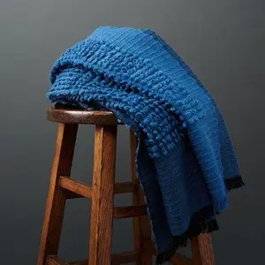 STUDIO VARIOUSLY Macaroon Midnight Dark Blue Plush Textured Merino Handloom Throw