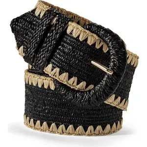 LANDS' END Stretch Raffia Belt - Black/natural