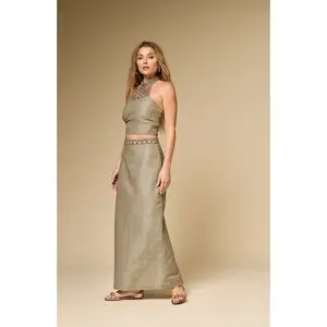 BTB LOS ANGELES Clarissa Embellished Maxi Skirt - Olive