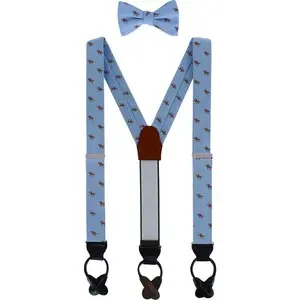 Trafalgar Racehorse Linen Blend Suspenders And Bow Tie Set - Light Blue