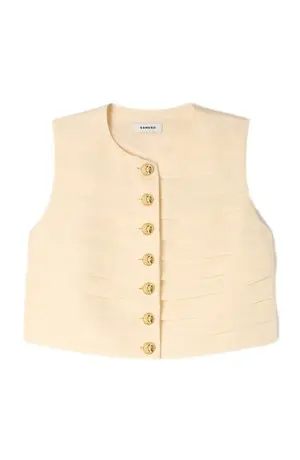 Sandro Pleated Crop Top - Vanilla