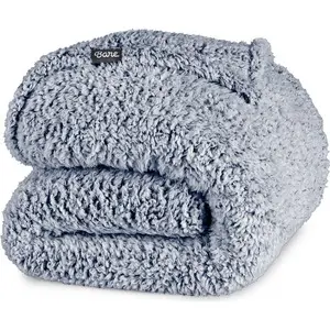 BARE HOME Tipped Faux Shearling Throw Blanket - Dark Blue