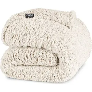 BARE HOME Tipped Faux Shearling Throw Blanket - Oyster