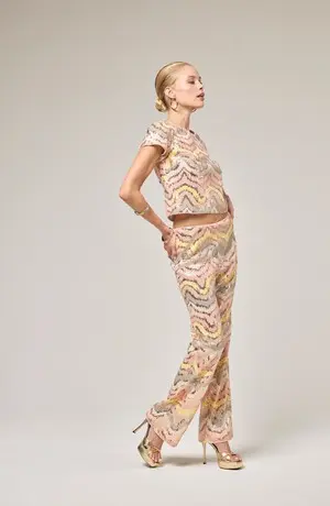 BTB LOS ANGELES Katya Straight-leg Sequin Knit Pants