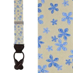 Trafalgar Weldon Floral Silk Suspenders And Bow Tie Bundle - Yellow With Light Blue