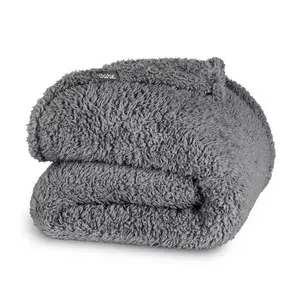 BARE HOME Solid Faux Shearling Blanket Grey