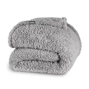 BARE HOME Solid Faux Shearling Blanket Light Grey