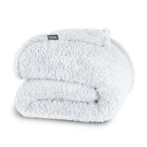 BARE HOME Solid Faux Shearling Blanket - White