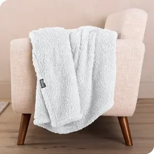 BARE HOME Solid Faux Shearling Blanket - White