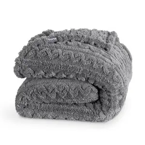 BARE HOME Cable Faux Shearling Throw Blanket - Grey