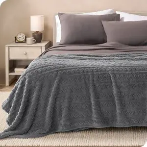 BARE HOME Cable Faux Shearling Throw Blanket - Grey