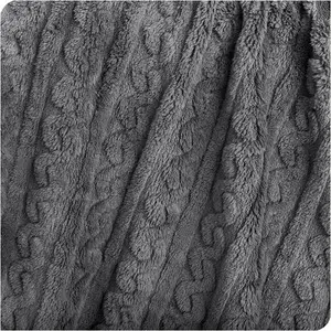 BARE HOME Cable Faux Shearling Throw Blanket - Grey