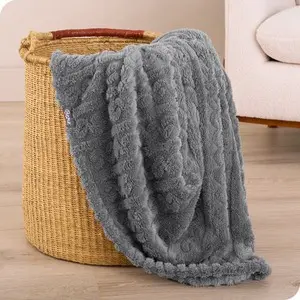 BARE HOME Cable Faux Shearling Throw Blanket - Grey