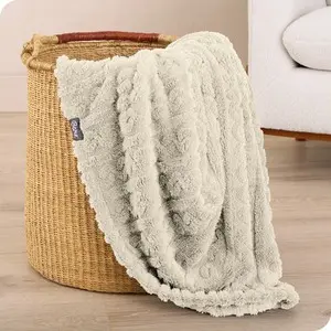 BARE HOME Cable Faux Shearling Throw Blanket - Oyster