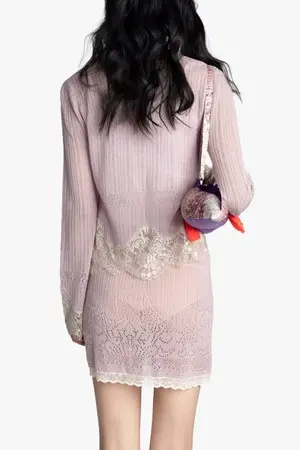 Anna Sui Lingerie Lace Knits Cardigan - Blush