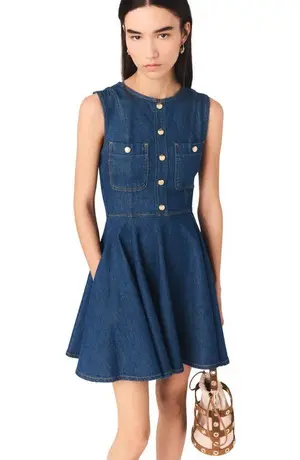 Maje Short Flared Denim Dress - Navy