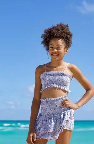 NESSI BYRD Floral Print Ruffled Swim Skirt
