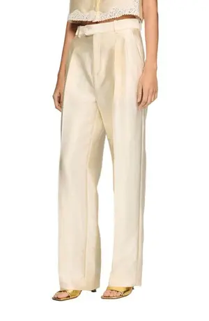 Sandro Satin-effect Straight-leg Trousers - Cream