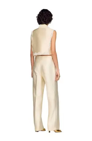 Sandro Satin-effect Straight-leg Trousers - Cream