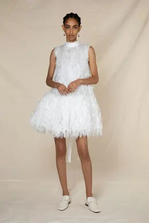 Women's Ivory Feather Trim Mini Dresses