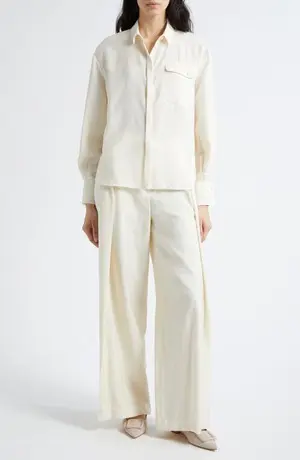 Emporio Armani Reverse Pleat Techno Rayon Wide Leg Pants