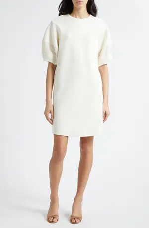 Emporio Armani Vanilla Mixed Media Cotton Blend Double Jersey Dress