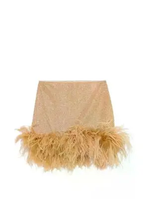 Oseree Feather-trim Mini Skirt - Gold