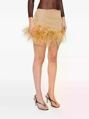 Oseree Feather-trim Mini Skirt - Gold