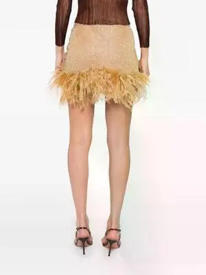 Oseree Feather-trim Mini Skirt - Gold