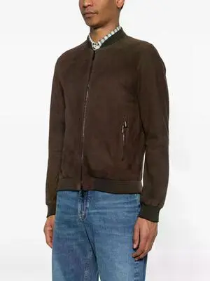 MOORER Suede Bomber Jacket - Brown