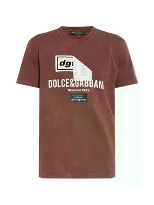 Dolce & Gabbana Marble-effect Cotton T-shirt With Print - Red