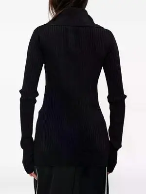 ENTIRE STUDIOS Ribbed Knit Button-up Polo Top - Black
