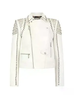 Philipp Plein Biker Lamb Leather Jacket - Neutrals