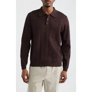 Topman Pointelle Long Sleeve Polo