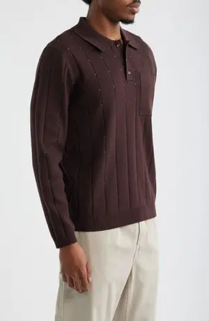 Topman Pointelle Long Sleeve Polo