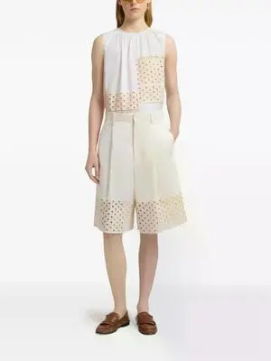Marni Gabardine Shorts With Broderie Anglaise Panels - White