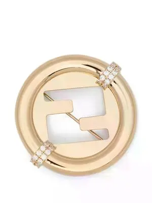 Fendi Ff-logo Embellished Brooch - Gold