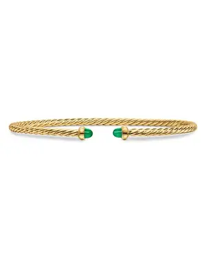 David Yurman 18k Yellow Gold Cablespira Flex Bracelet With Emeralds - Emerald/gold