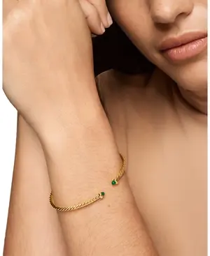 David Yurman 18k Yellow Gold Cablespira Flex Bracelet With Emeralds - Emerald/gold