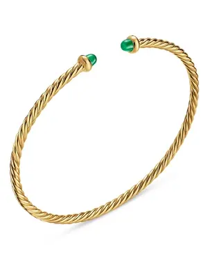 David Yurman 18k Yellow Gold Cablespira Flex Bracelet With Emeralds - Emerald/gold
