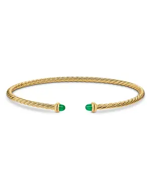 David Yurman 18k Yellow Gold Cablespira Flex Bracelet With Emeralds - Emerald/gold