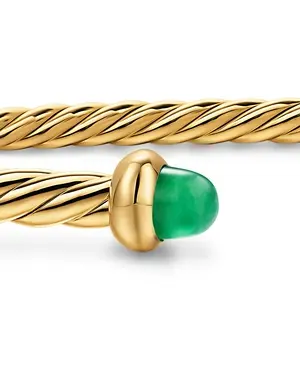 David Yurman 18k Yellow Gold Cablespira Flex Bracelet With Emeralds - Emerald/gold