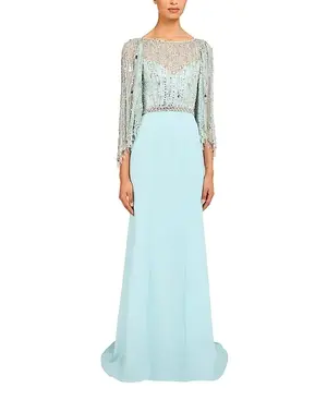 Cape Effect Maxi Evening Dresses