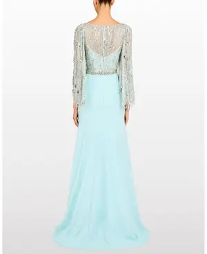 Jenny Packham Embellished Cape Effect Maxi Dress - Crystal Aqua