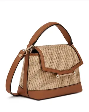 Strathberry Mosaic Nano Small Woven Raffia Crossbody Bag - Chestnut