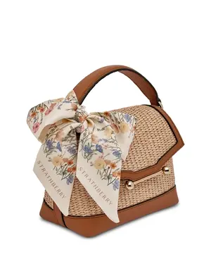 Strathberry Mosaic Nano Small Woven Raffia Crossbody Bag - Chestnut