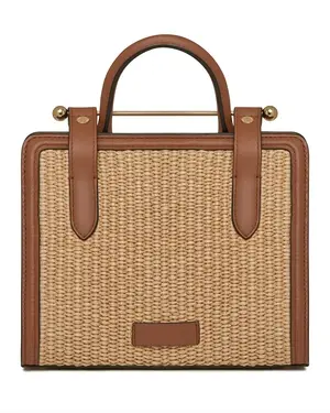 Strathberry Mini Woven Raffia Tote Bag - Chestnut