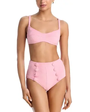 Lisa Marie Fernandez Balconette & High Waist Bikini Set - Pink Terry Cloth