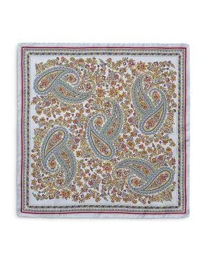 Eton Paisley Silk Twill Pocket Square - Light Blue